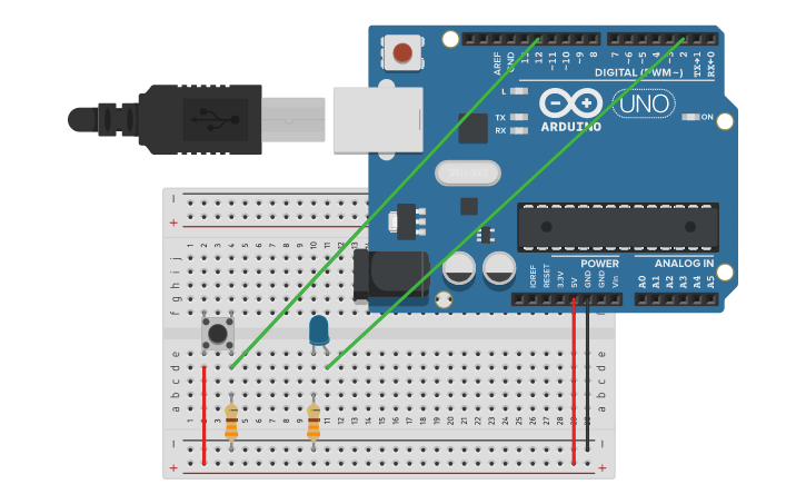 Circuit design pulsador | Tinkercad
