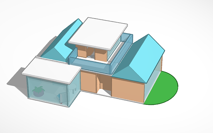 3D design 1-story house with balcony - Tinkercad