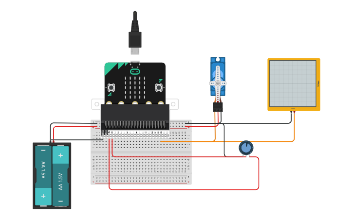 Circuit design Commande d'un servomoteur - Tinkercad
