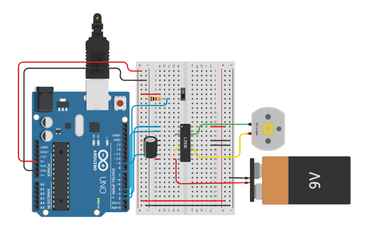 Circuit design Exercise 4.B DC MOTOR CONTROL USING AN H-BRIDGE | Tinkercad