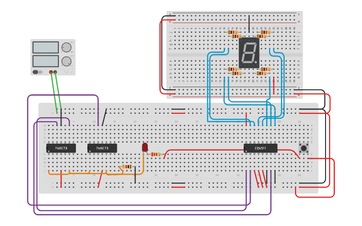 Circuit design JK Flip Flop with 7 segment _ Default Setup - Tinkercad
