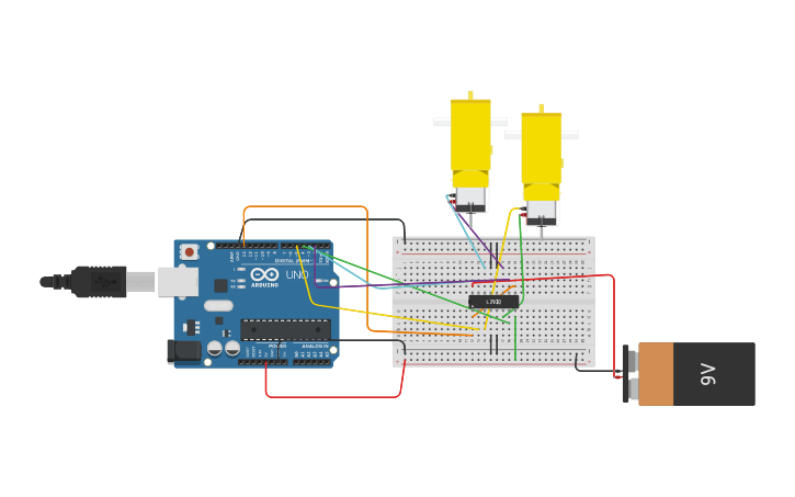 Circuit design motor controlling text coding - Tinkercad