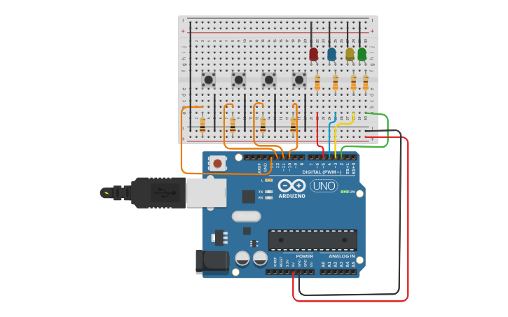 Circuit design Simon dice - Tinkercad