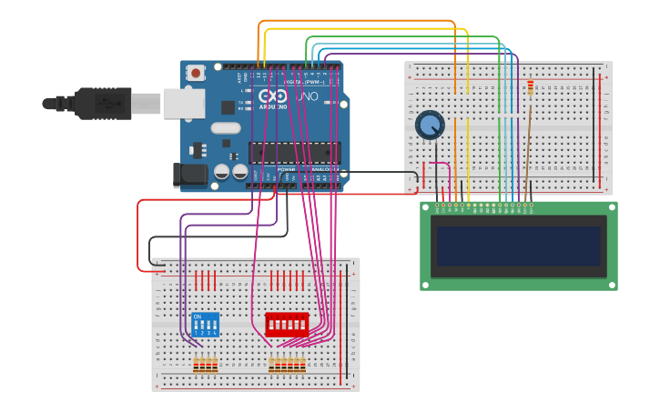 Circuit design Taller calculadora Arduino LCD 16x2 | Tinkercad Circuit design Taller calculadora Arduino LCD 16x2 | Tinkercad