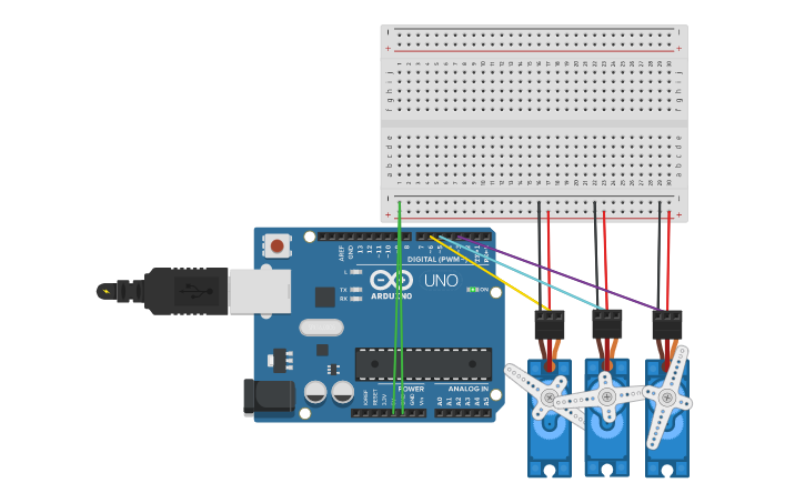 Circuit design Servos - Tinkercad