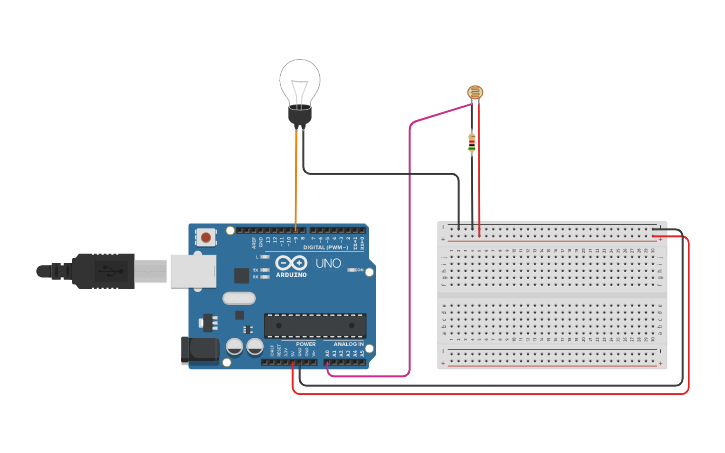 Circuit design LDR+LAMP - Tinkercad
