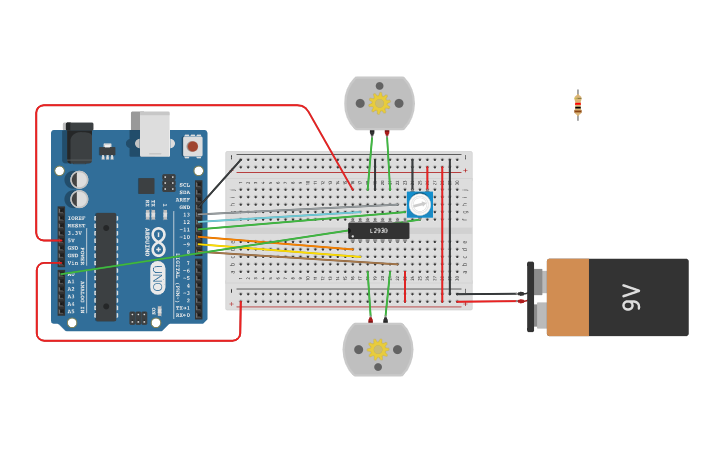 Circuit Design 2 Dc Motors And Speed Control With Pot Tinkercad