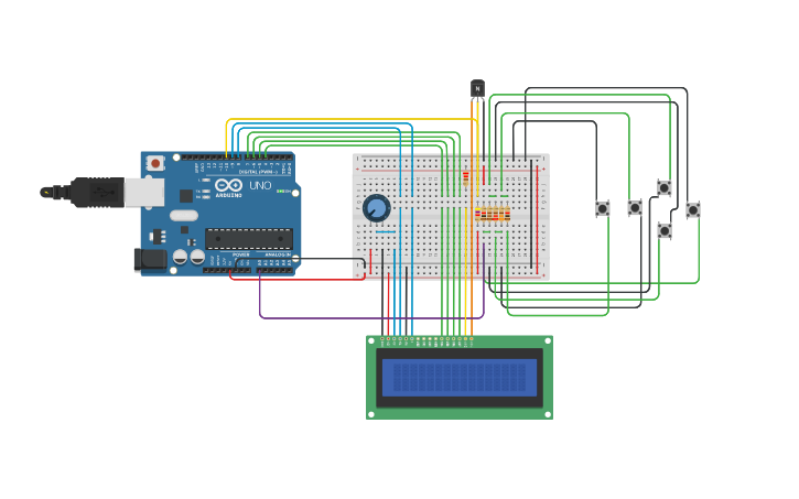 Circuit design Arduino + LCD + Buttons - Tinkercad