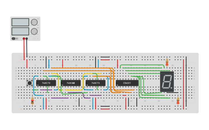 Circuit design Contador con flip flops J-K - Tinkercad