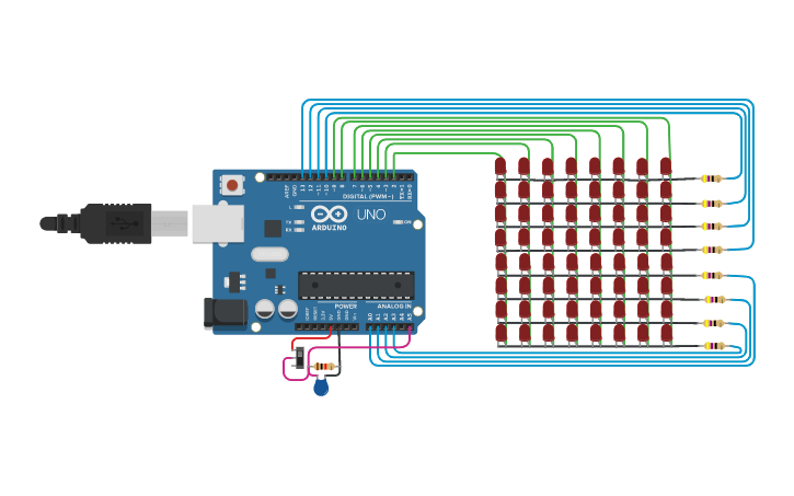 Circuit design multiplexing led code 2 | Tinkercad