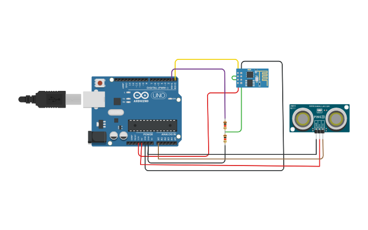 Circuit design Ultrasonic - Tinkercad