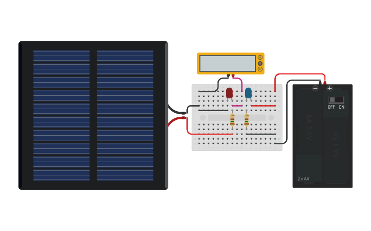 Circuit design Solar Cell with LED and Battery with LED - Tinkercad
