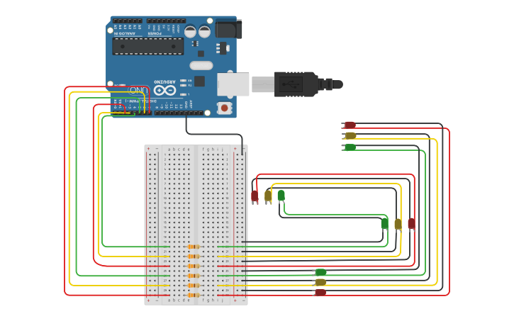 Circuit design intersection traffic light circuit - Tinkercad