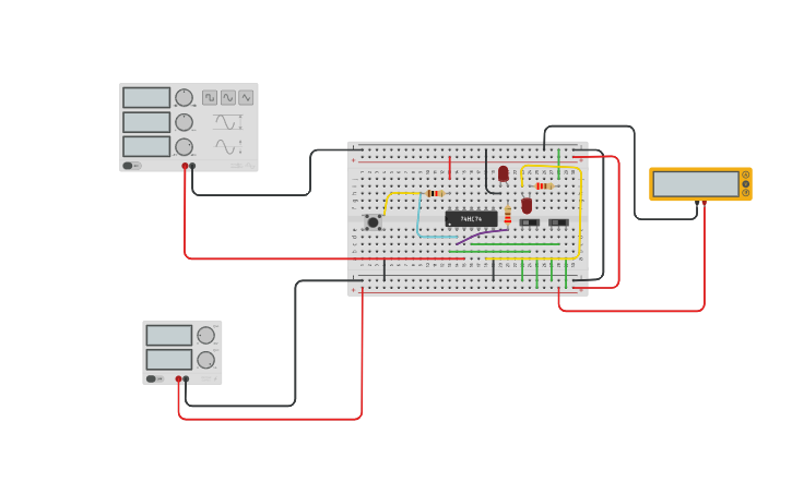 Circuit design D-FF_M Rafli Ramadhan_EC3D_13 | Tinkercad Circuit design D-FF_M Rafli Ramadhan_EC3D_13 | Tinkercad