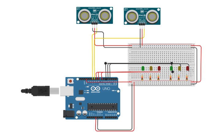 Circuit design Copy of Semaforo de dos vias - Tinkercad Circuit design Copy of Semaforo de dos vias - Tinkercad