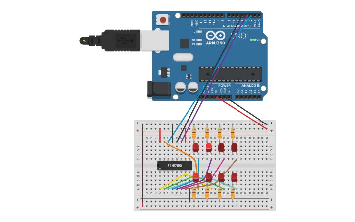 Circuit design shift register | Tinkercad