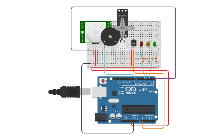 Circuit design Motion Detector - Tinkercad