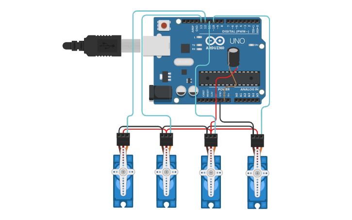 Circuit design Braço robótico com arduino - Tinkercad