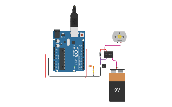 Circuit design SIN02.1. Commande relais - Tinkercad