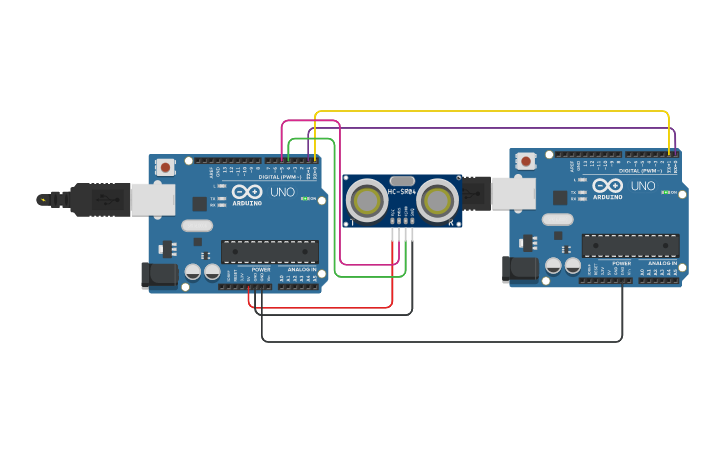 Circuit design Sistem Komunikasi antar MCU Arduino - Tinkercad