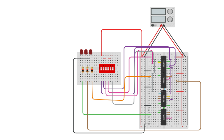 Circuit design 2 bit adder / subtractor - Tinkercad