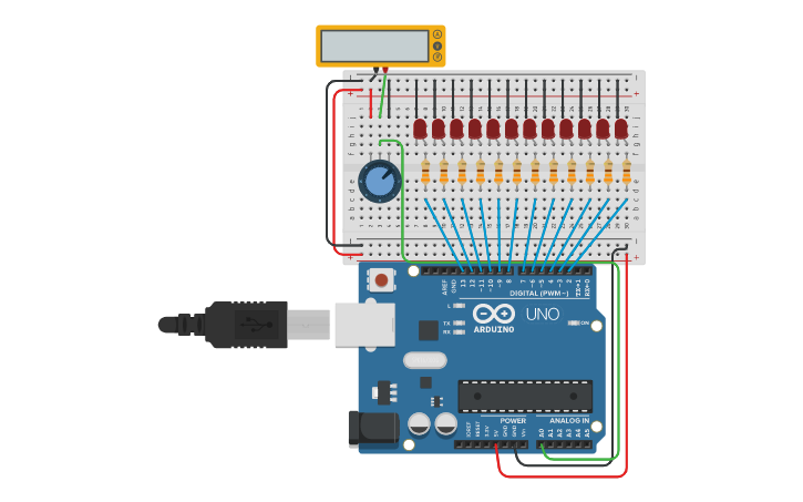 Circuit design Prueba N.10 (arduino con potencimetro programado) - Tinkercad