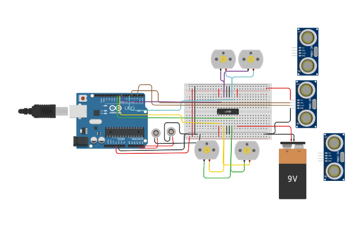 Circuit design simulación de auto de carreras - Tinkercad