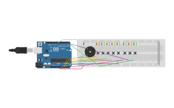 Circuit design 8 Key Tone "Piano" - Tinkercad