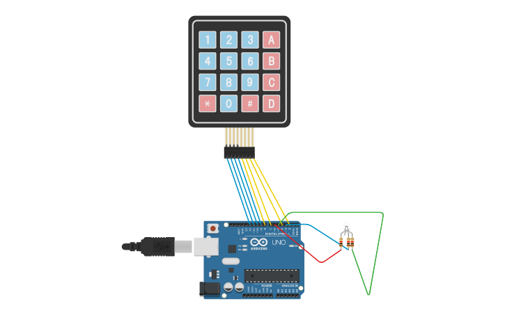 Circuit Design Клавиатура 4 4 и Rgb светодиод Tinkercad
