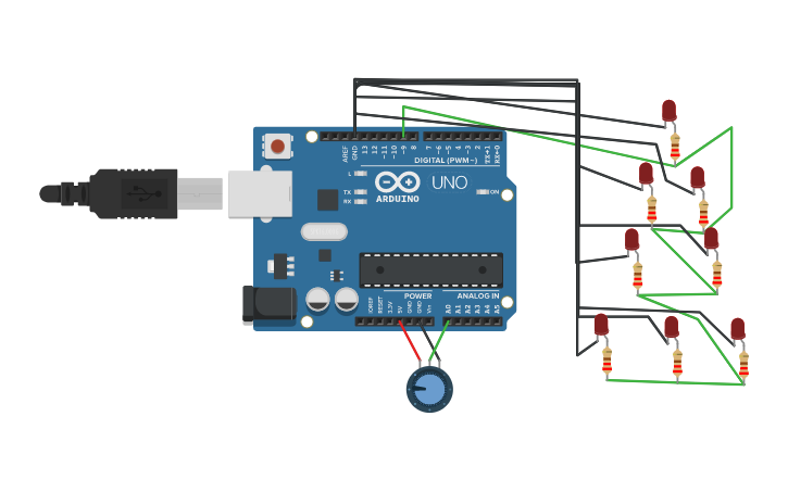 Circuit design Arvore Natal Arduino Controle luminosidade - Tinkercad