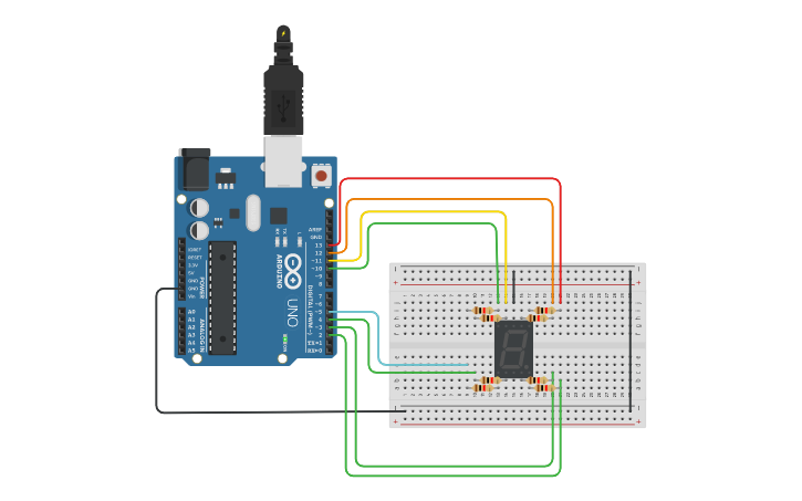 Circuit design Serial Monitor 7-seg | Tinkercad