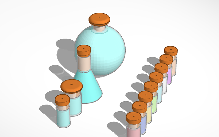 3D design Different sized vials of dust+Elementals(RWBY) - Tinkercad