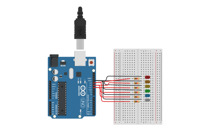 Circuit design Blinking Lights - Tinkercad