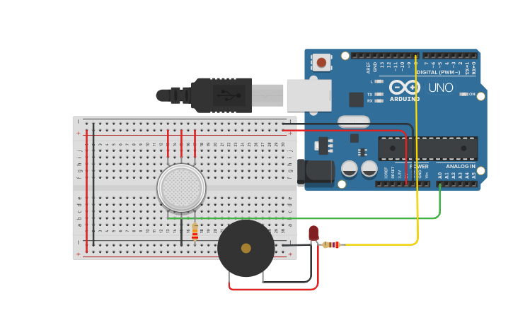 Circuit design _U24 Gas sensor alarm | Tinkercad