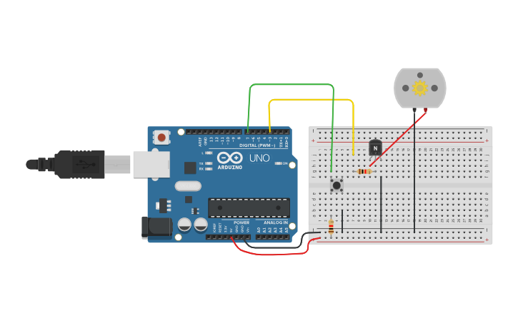 Circuit design Movimiento de un motor de cc - Tinkercad