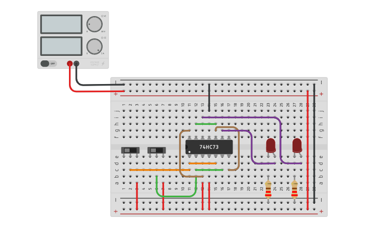Circuit design 2-Bit DOWN COUNTER synchronous - Tinkercad