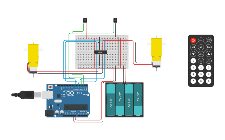 Circuit design Line following bot - Tinkercad