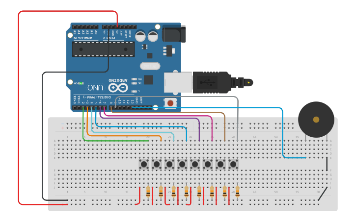 Circuit design Arduino Piano - Tinkercad