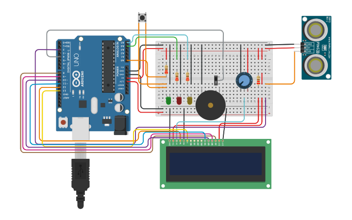 Circuit design โครงงานOpen Door Alarm With Ultrasonic - Tinkercad
