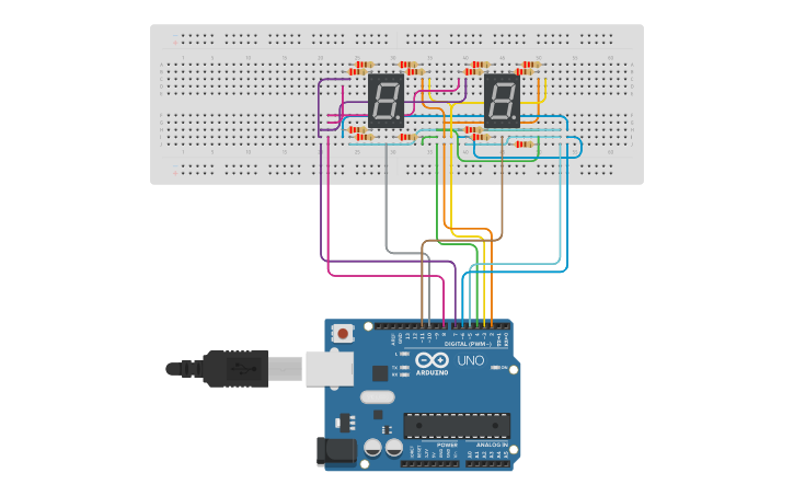 Circuit design Contador de 0 a 99 - Tinkercad Circuit design Contador de 0 a 99 - Tinkercad