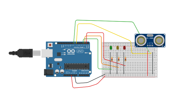 Circuit design Sensor de distância - Tinkercad
