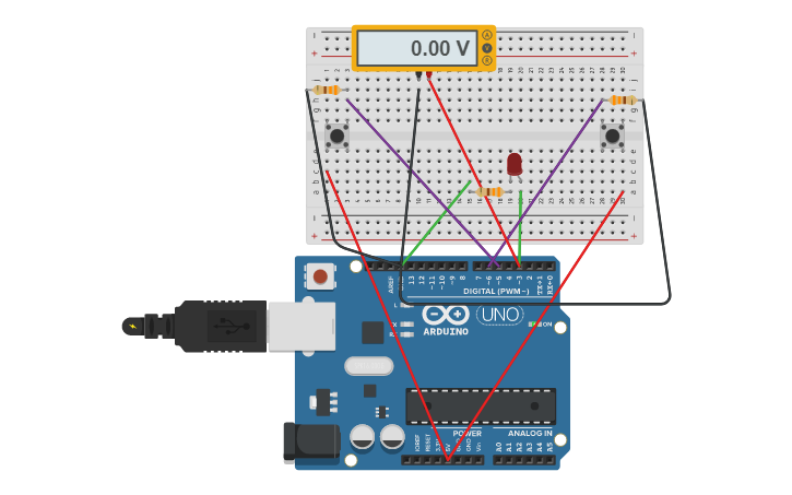 Circuit design lED Y BOTONES - Tinkercad