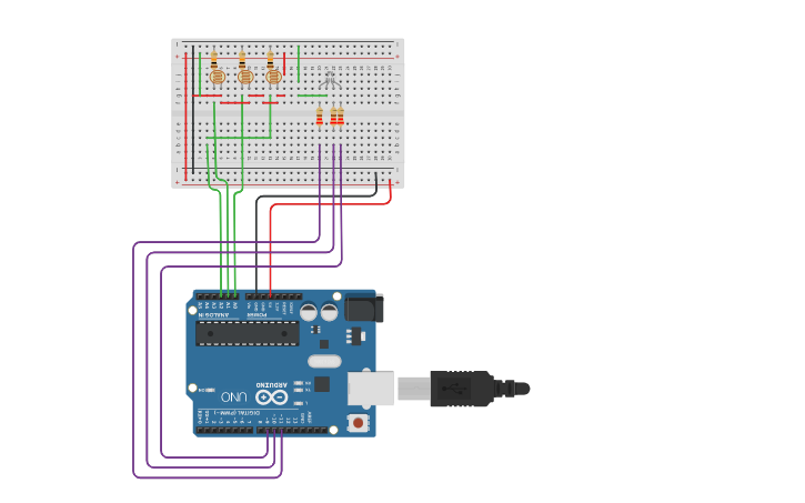 Circuit design DIODE RGB et Photorésistances - Tinkercad