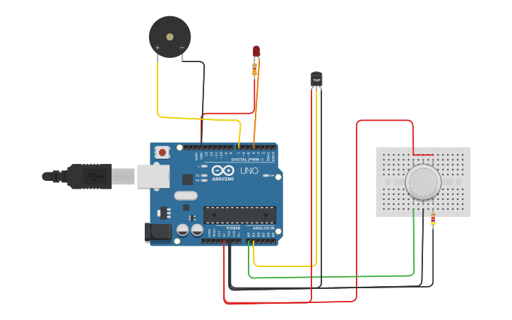 Circuit design fire detection using arduino - Tinkercad