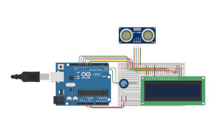 Circuit design Actividad 1.2 Ultrasonic_Sensor | Tinkercad