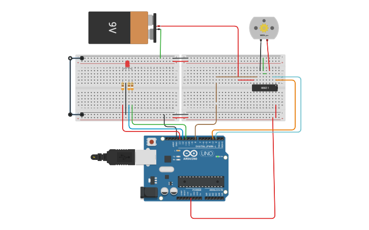 Circuit design RGB with inversion of Motor | Tinkercad