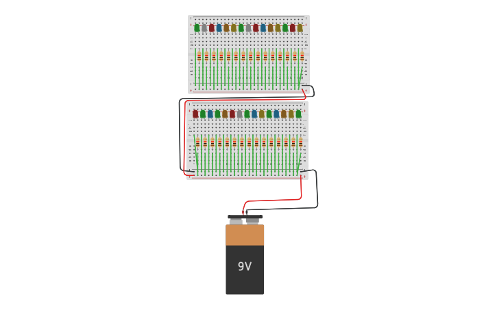 Circuit design 30 Led bulb circuit with single 9v battery - Tinkercad