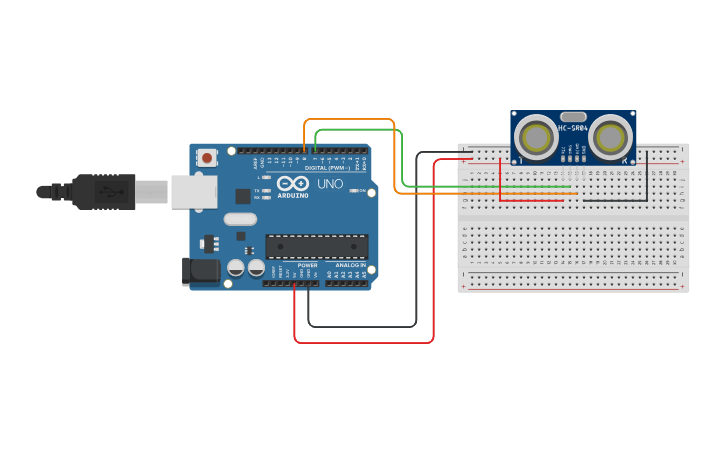 Circuit design Sensor Proximidad Monitor Serie - Tinkercad
