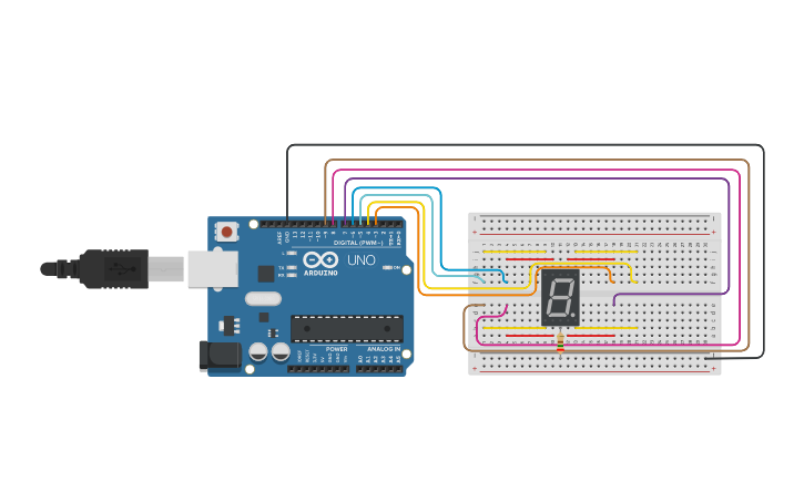 Circuit design 1位8段Led数码管循环显示 - Tinkercad