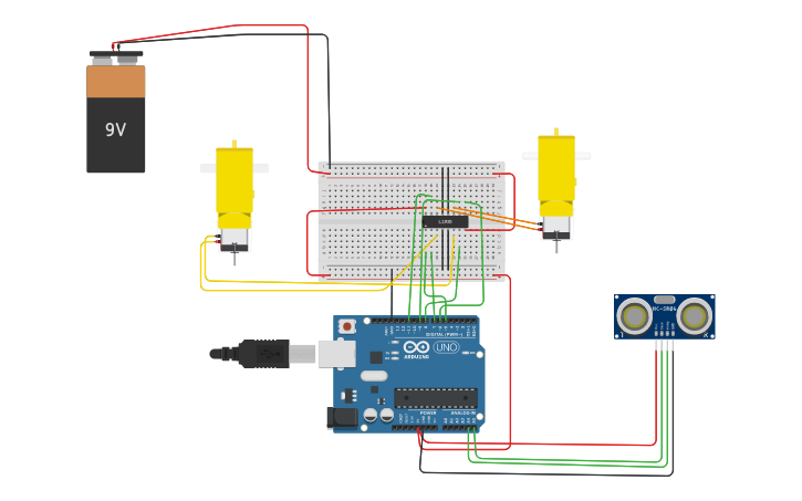 Circuit design obstacle-avoiding-without-servo - Tinkercad